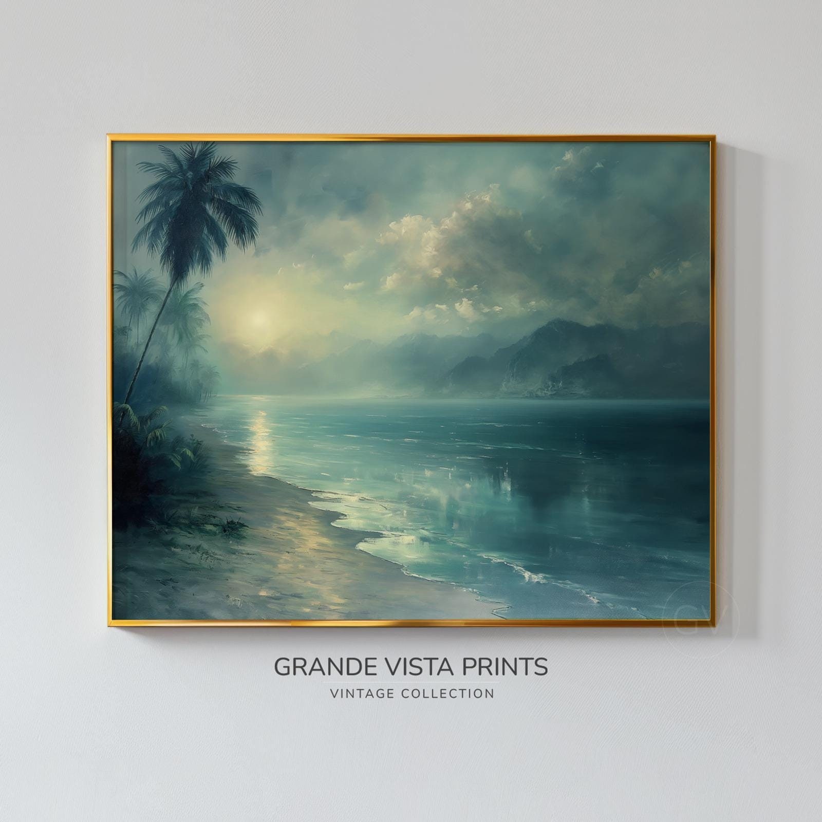 Printable Tropical Moon Beach Painting Printable Coastal Landscape ...