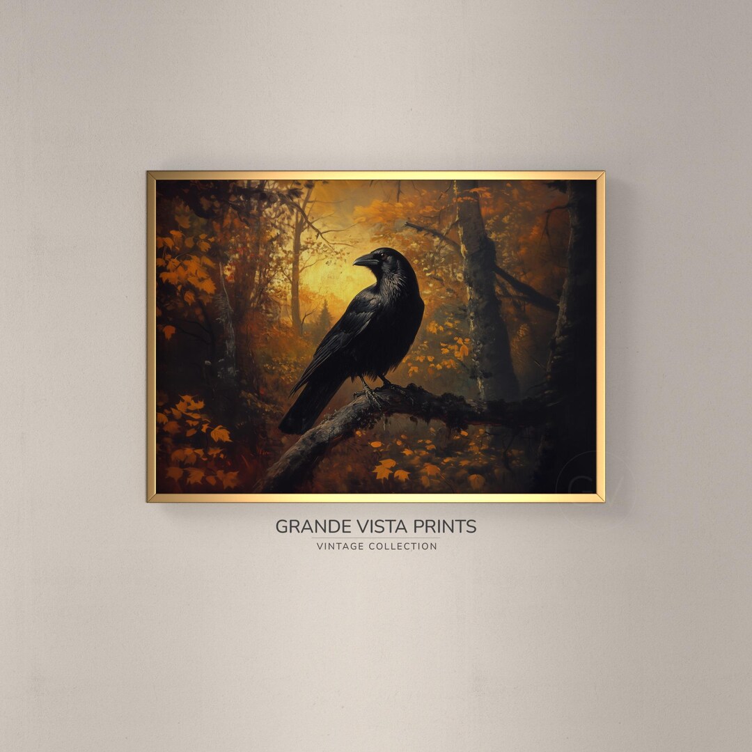 Black Crow Forest Landscape Painting | Printable Black Crow Painting ...