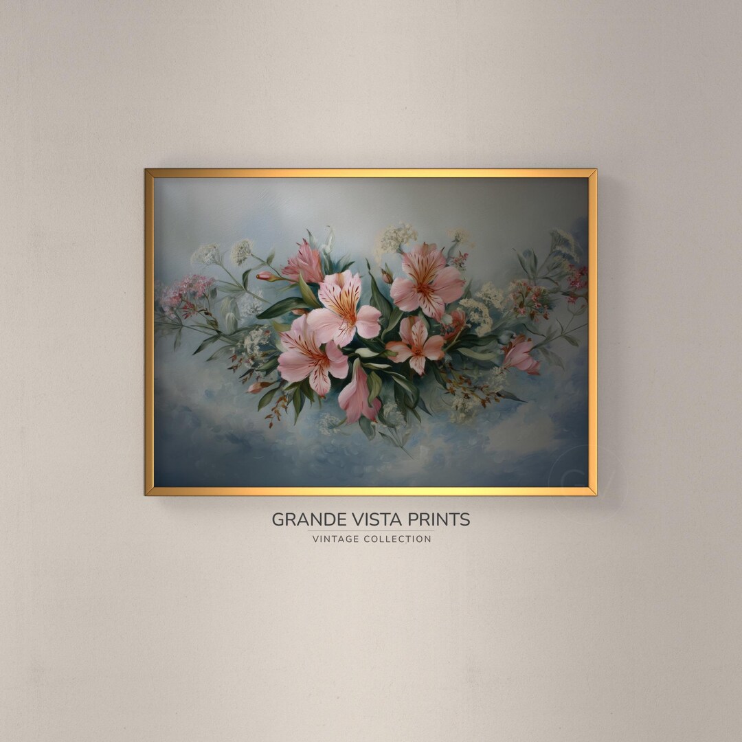 Printable Pink Alstroemeria Still Life Painting, Floral Nursery ...