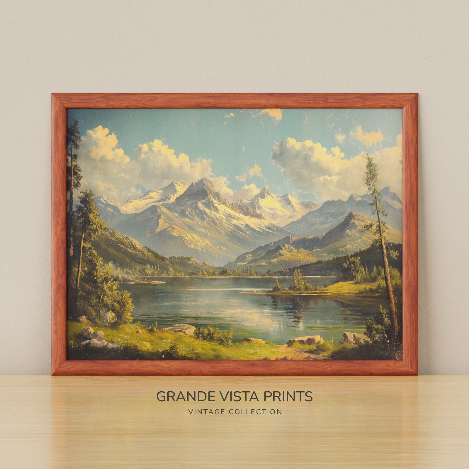 Spring Mountain Lake Printable Landscape Painting Downloadable Digital ...