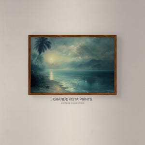 Printable Tropical Moon Beach Painting | Printable Coastal Landscape ...