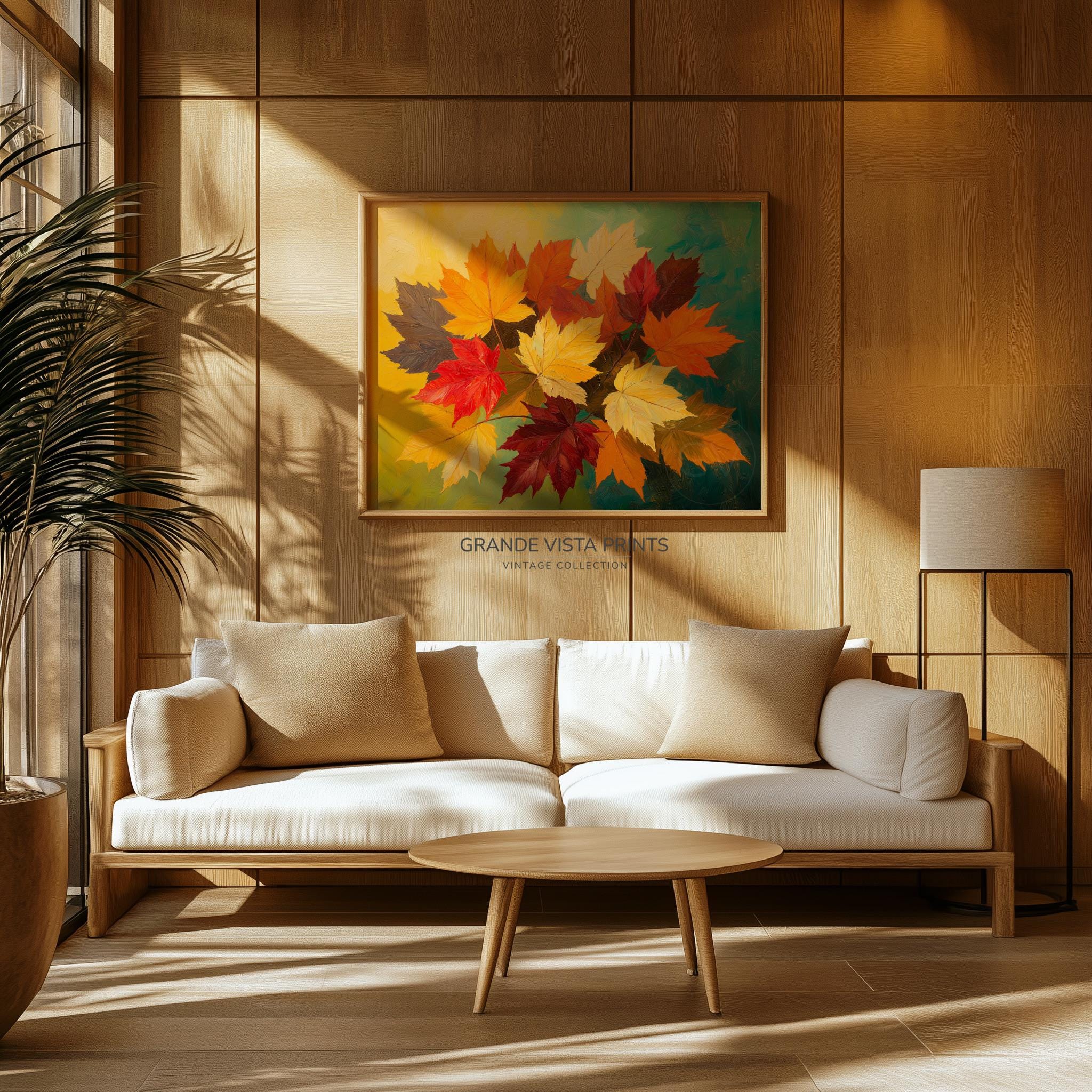 Colorful Falling Leaves Printable Painting | Printable Fall Autumn Wall ...