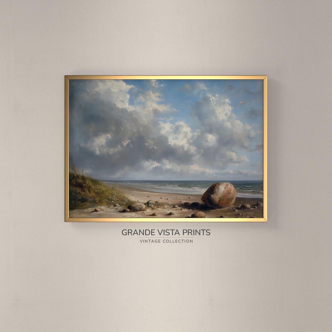 Big Pebble Shore Printable Landscape Painting | Seashore Printable Wall ...