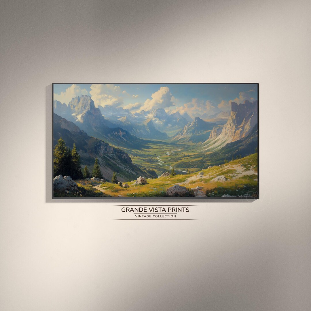 Spring Valley Frame TV Art Landscape Painting, Mountain View Landscape ...