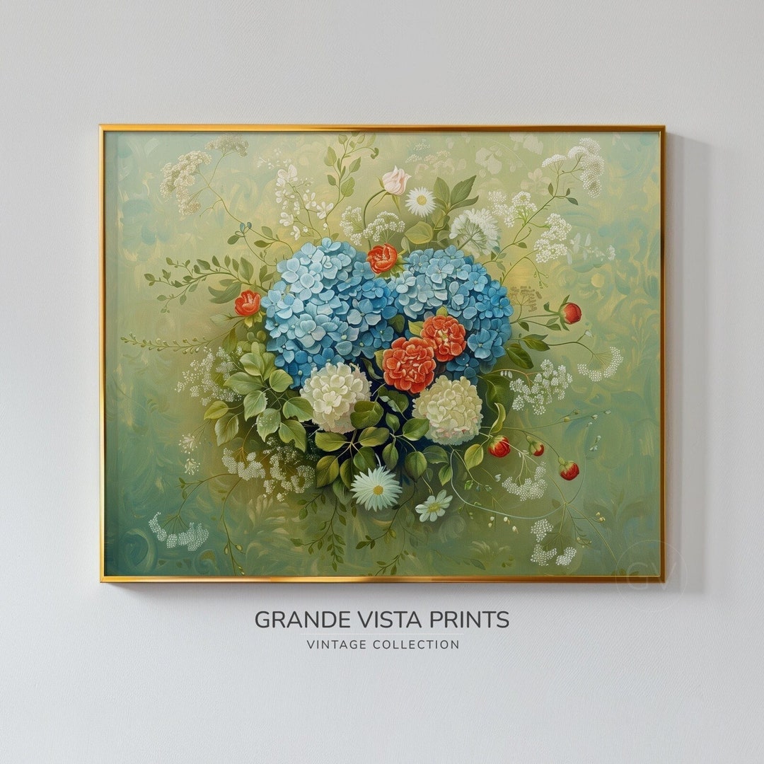 Printable Spring Flower Illustration Wall Art Tricolor Boquet Painting ...