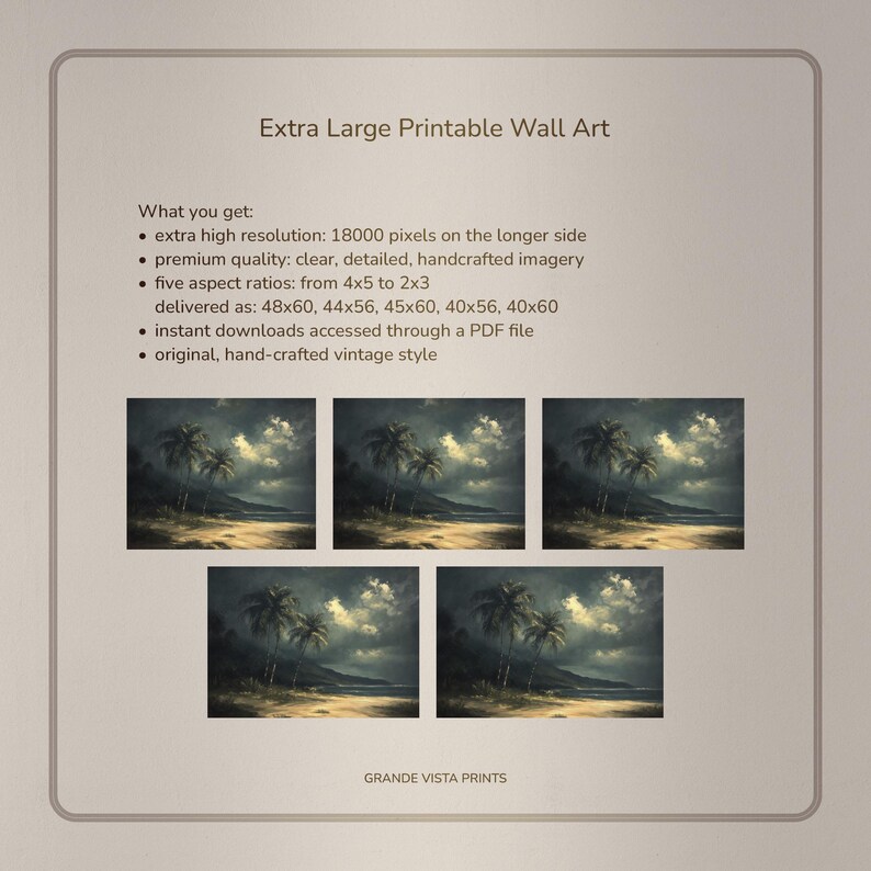 Arte de parede extra grande com tema de praia tropical, impressão ...