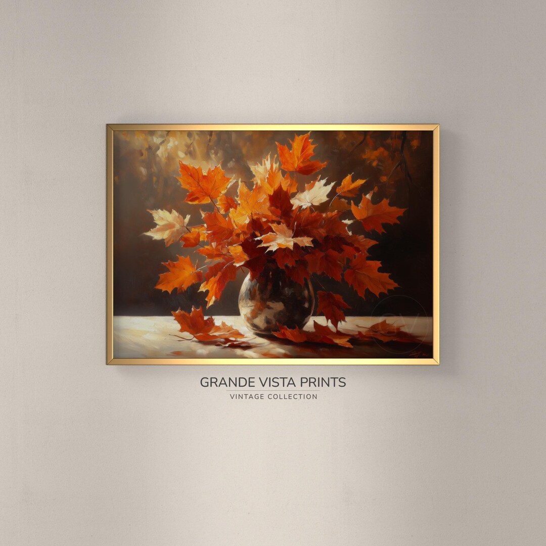 Colorful Fall Autumn Leaves Still Life | Printable Fall Autumn Painting ...