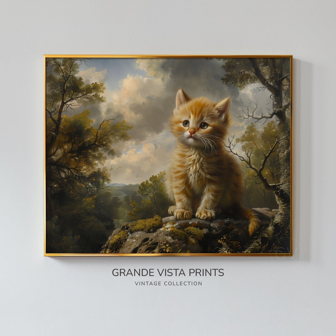 Kitty Cat Painting Cute Kitten Wall Art Cute Animal Artwork Cute Lil ...