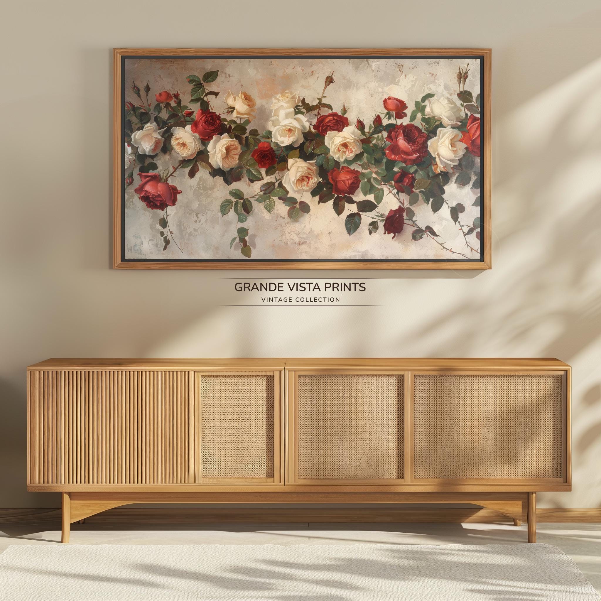 Red and White Rose Frame TV Art | White and Red Flower Still Life Art ...