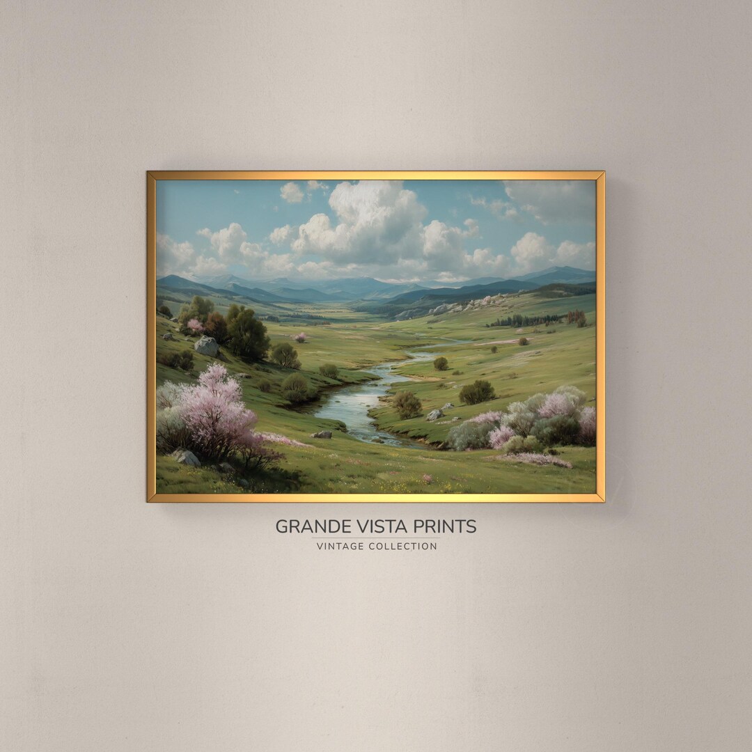 Printable Spring Country Landscape Wall Art Painting, Spring Home Decor ...