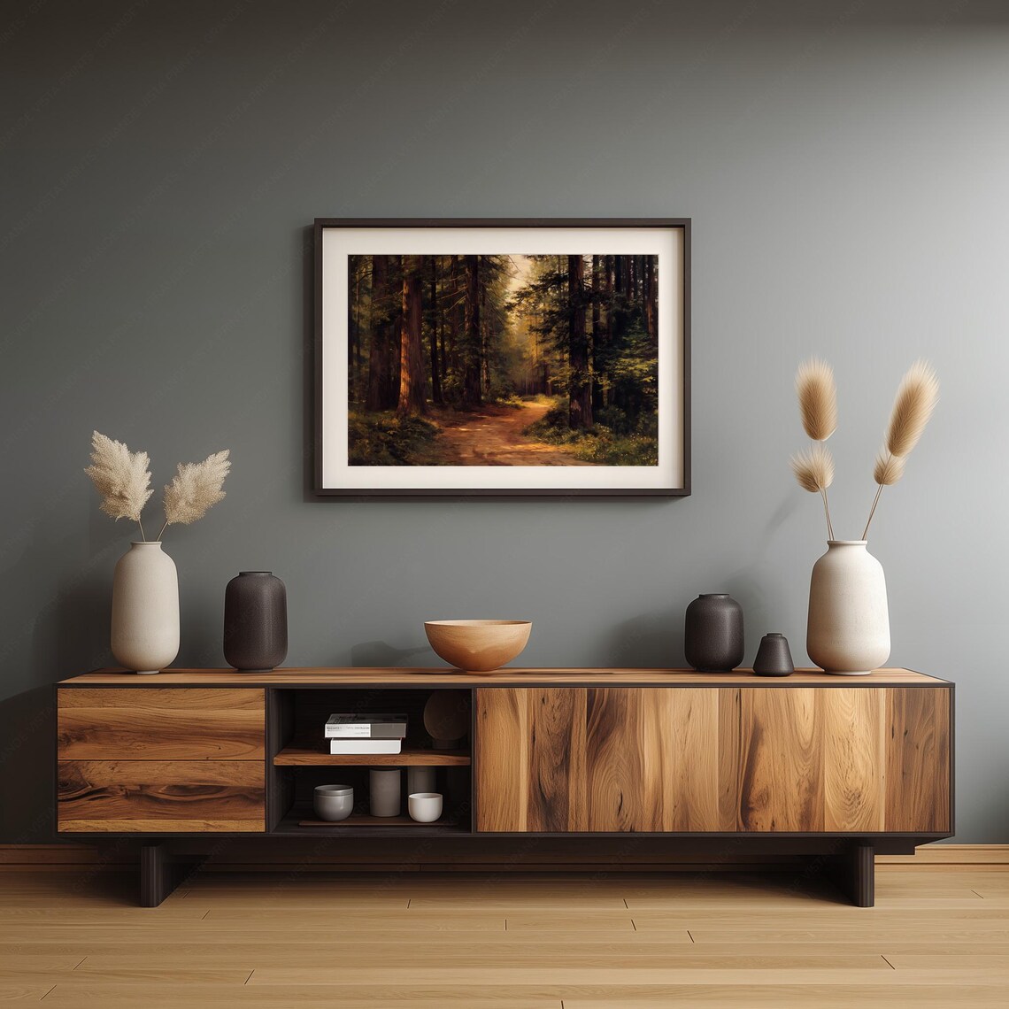 Printable Redwood Forest Trees Landscape Painting | Forest Landscape ...