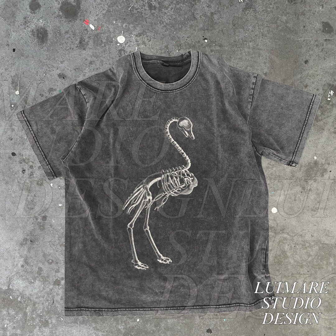 Vintage Ostrich Skeleton Distressed Graphic T-shirts Retro Old School ...