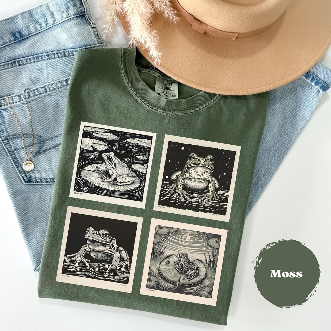 Frog Linocut Comfort Colors® Retro, Block Print Old School, Amphibian ...