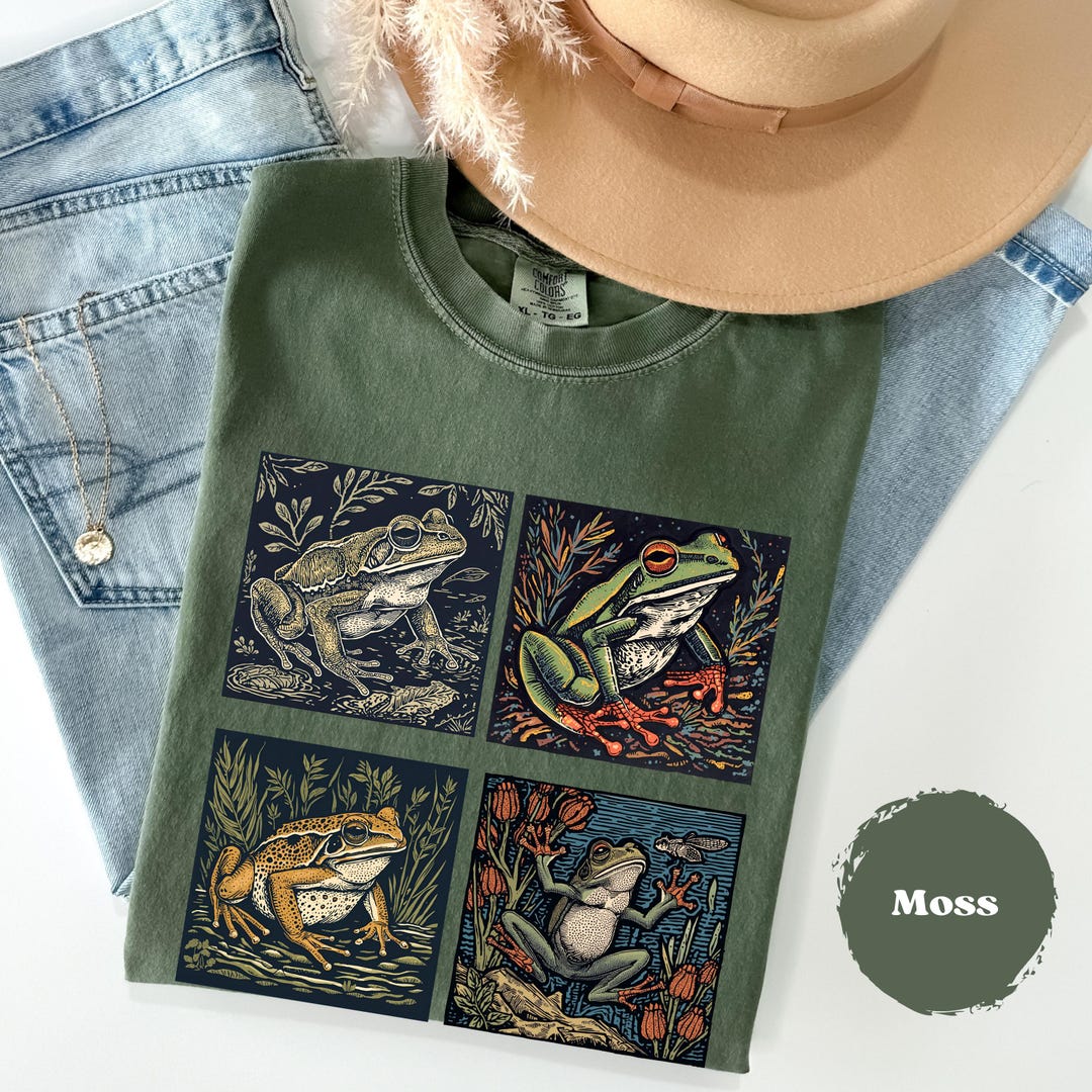 Frog Linocut Comfort Colors® Retro, 90s Old School, Amphibian Lover ...