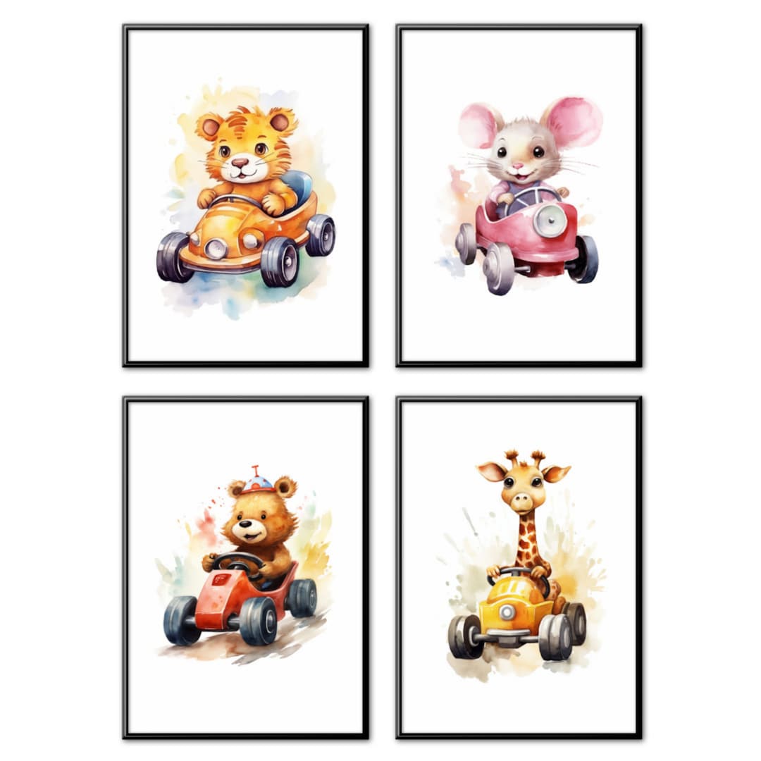 Mj-graphics Poster Set of Cuddly Toys Car for Children's Rooms and ...
