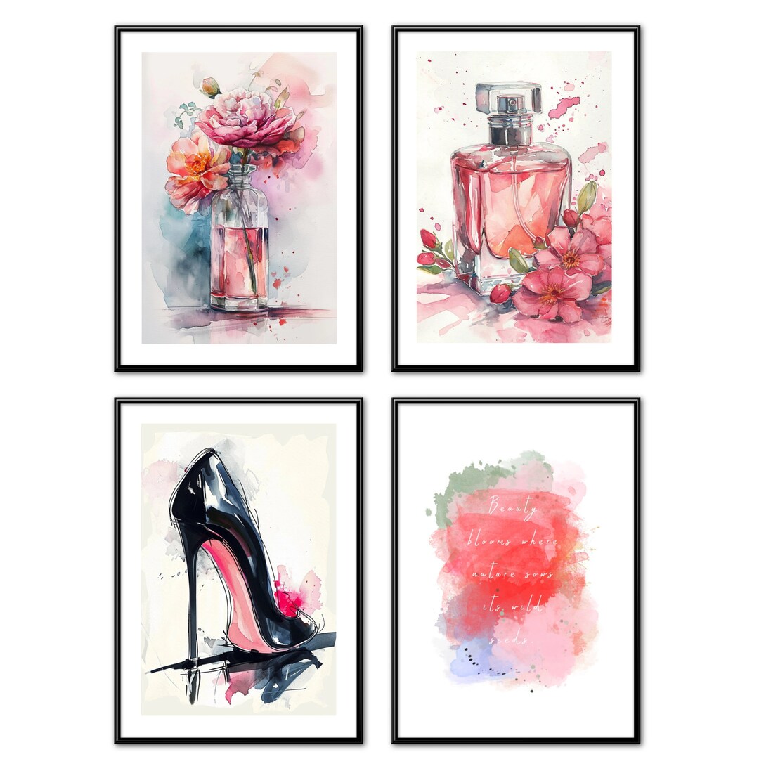 MJ-GRAPHICS Set of 4 Posters Fashion Female Beauty High Heels, Bouquet ...