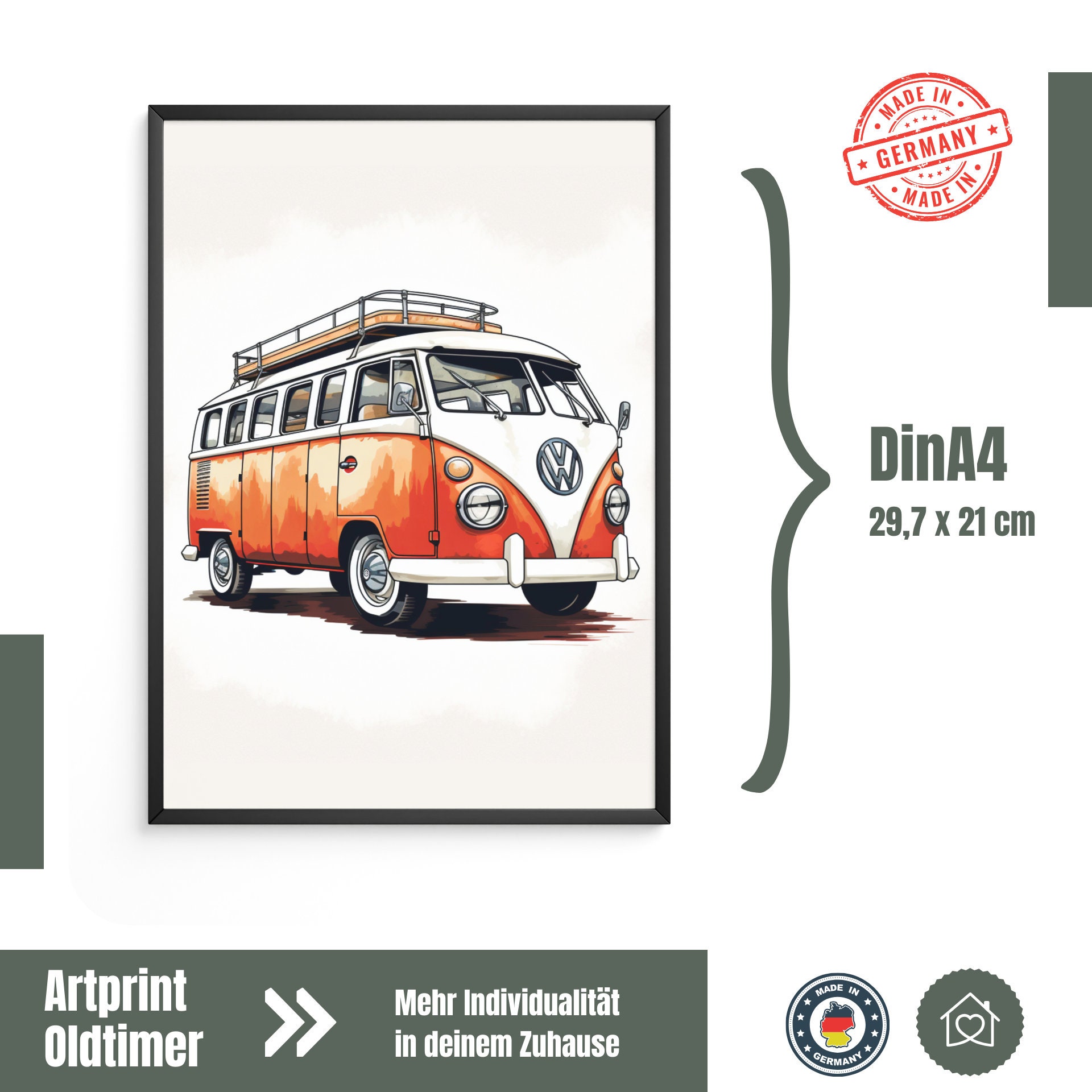 MJ-GRAPHICS® - Mood Poster Vw Oldtimer Vintage - Living Room Decoration ...