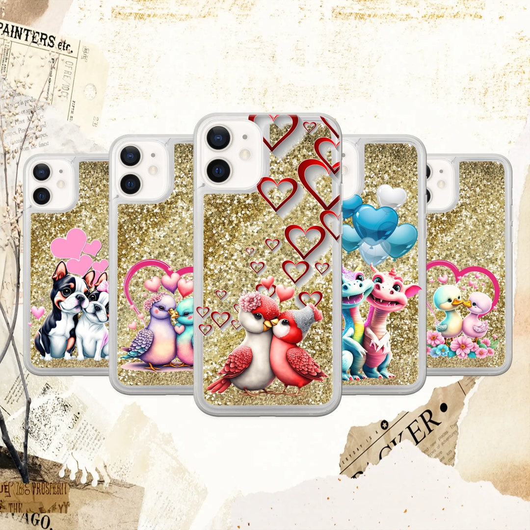 Beloved Liquid Phone Case, Kissing Animals Glitter Cover for iPhone 15 ...