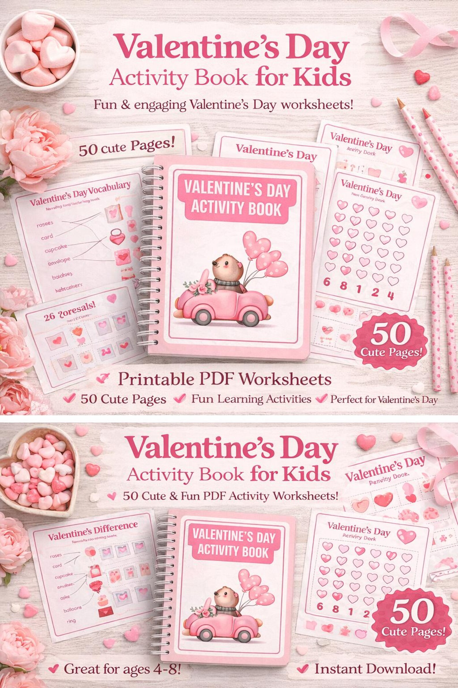 Valentine’s Day Activity Book for Kids | 50 Page Printable Worksheets ...
