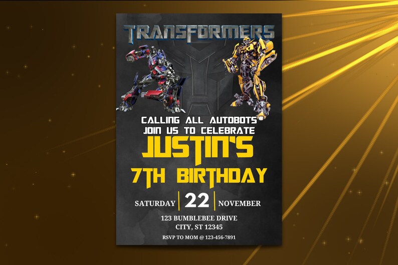 Editable Rescue Bots Transformers Birthday Invitation Template, Optimus ...