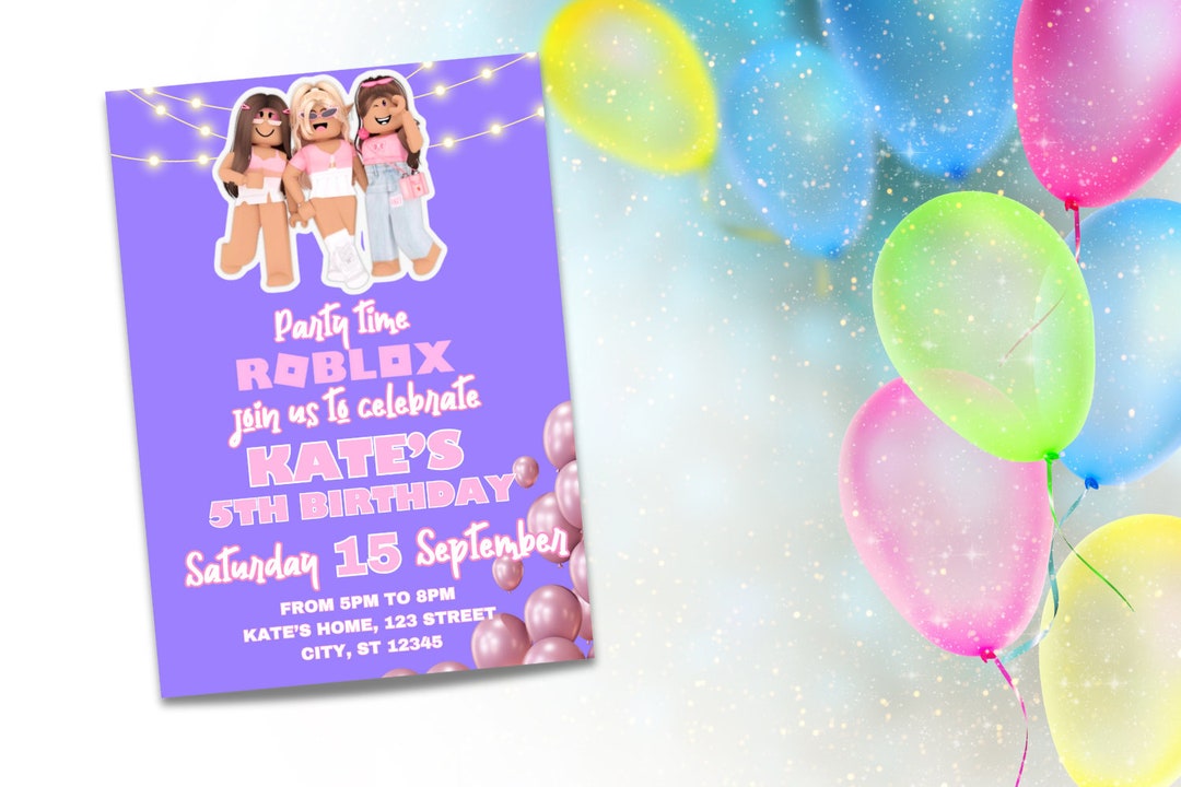 Editable Roblox Girl Invitation, Roblox Girl Birthday Party Theme ...