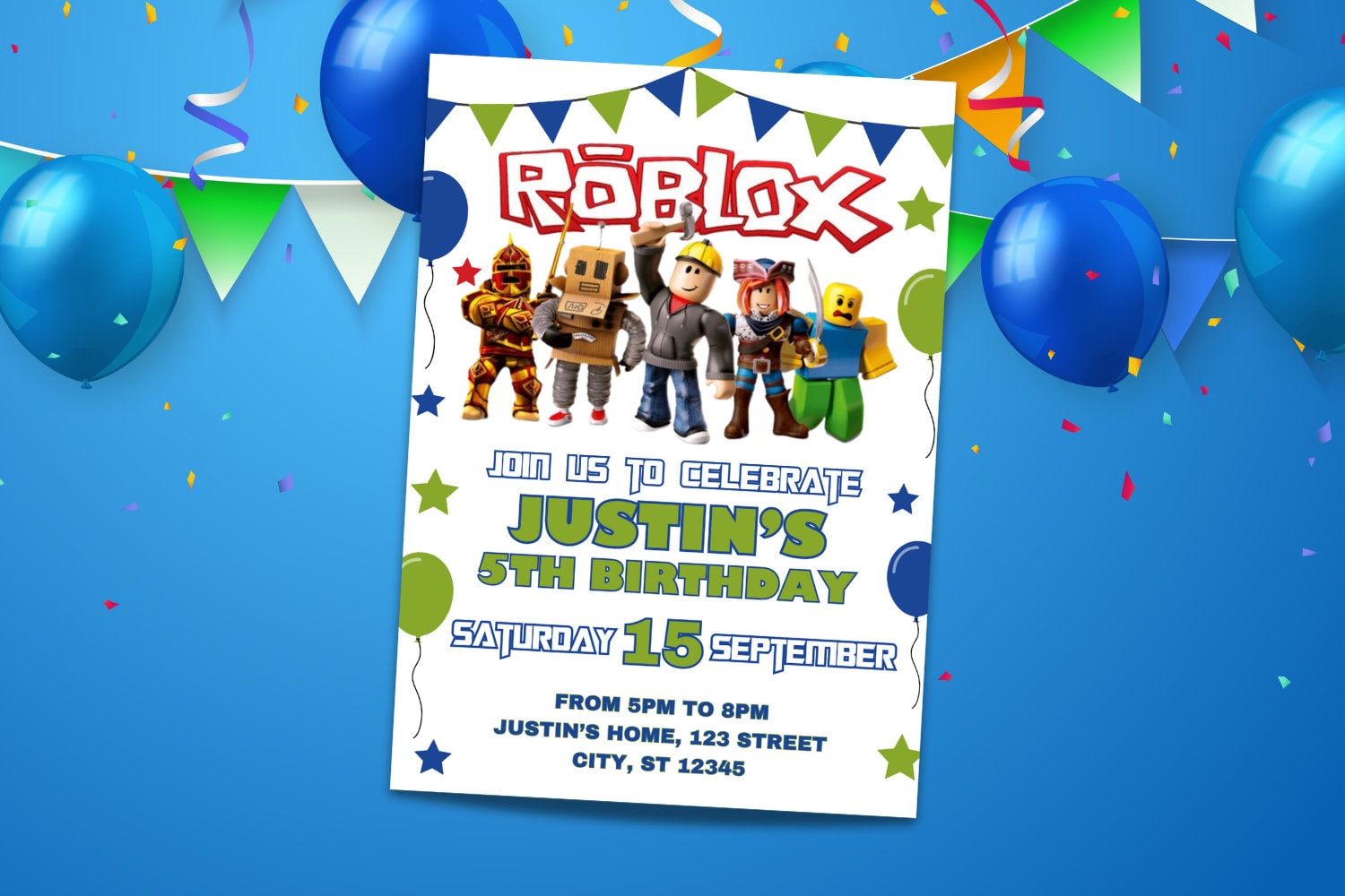Roblox Birthday Party Invitation Editable Template Canva Invite Kids ...
