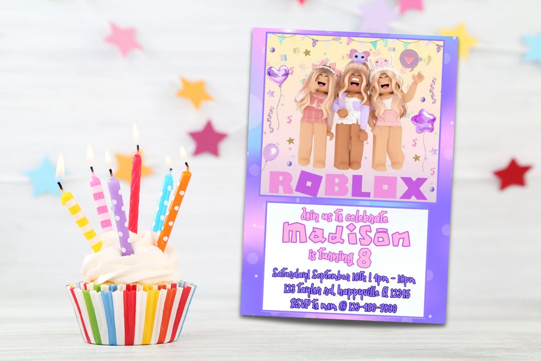 Editable Roblox Girl Invitation, Roblox Girl Birthday Party Theme ...