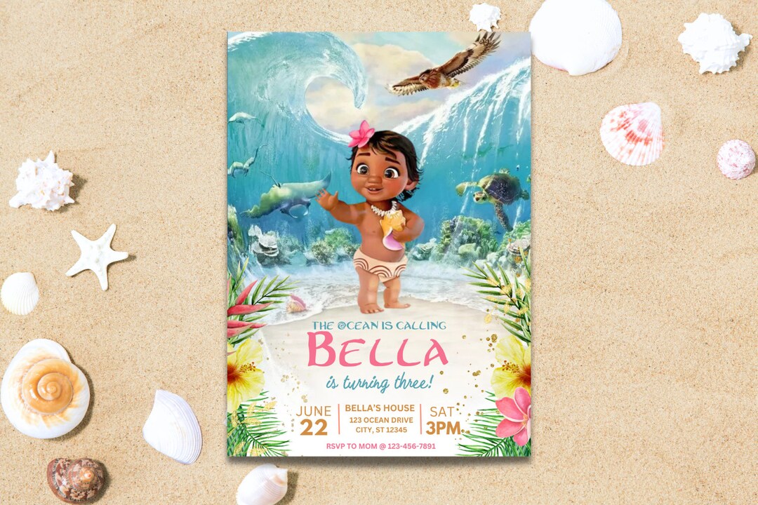 Editable Baby Moana Birthday Invitation Printable Baby Moana Birthday ...