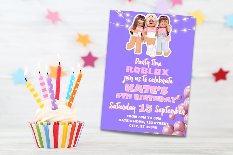 Editable Roblox Girl Invitation, Roblox Girl Birthday Party Theme ...