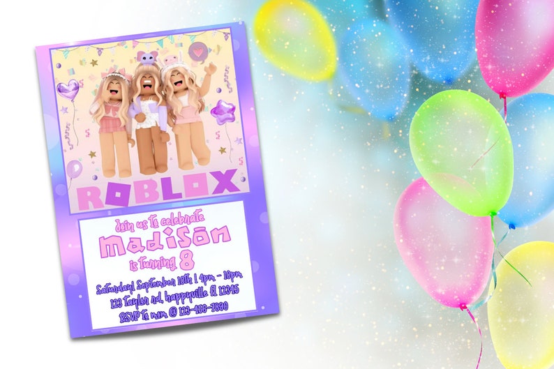 Editable Roblox Girl Invitation, Roblox Girl Birthday Party Theme ...