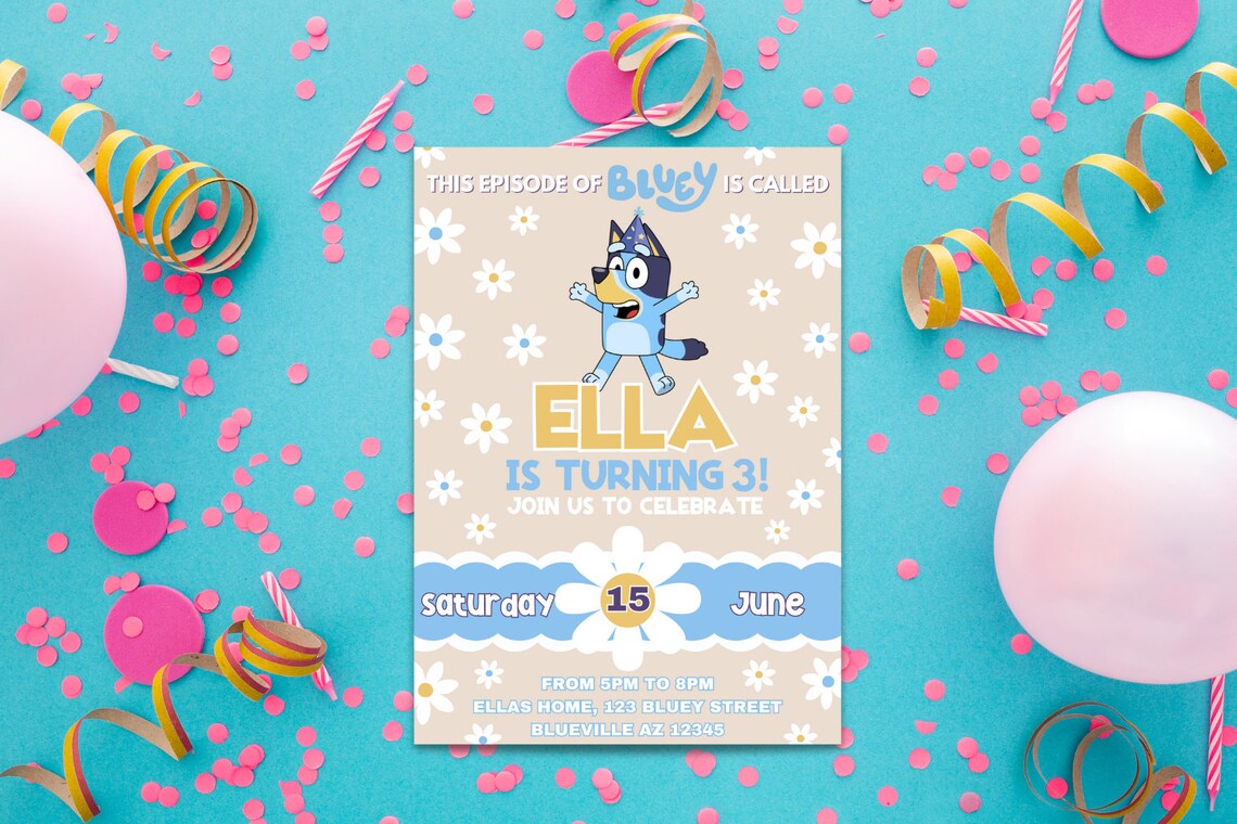 Girl Bluey Birthday Invitation Template Bluey Invitation Digital Bluey ...