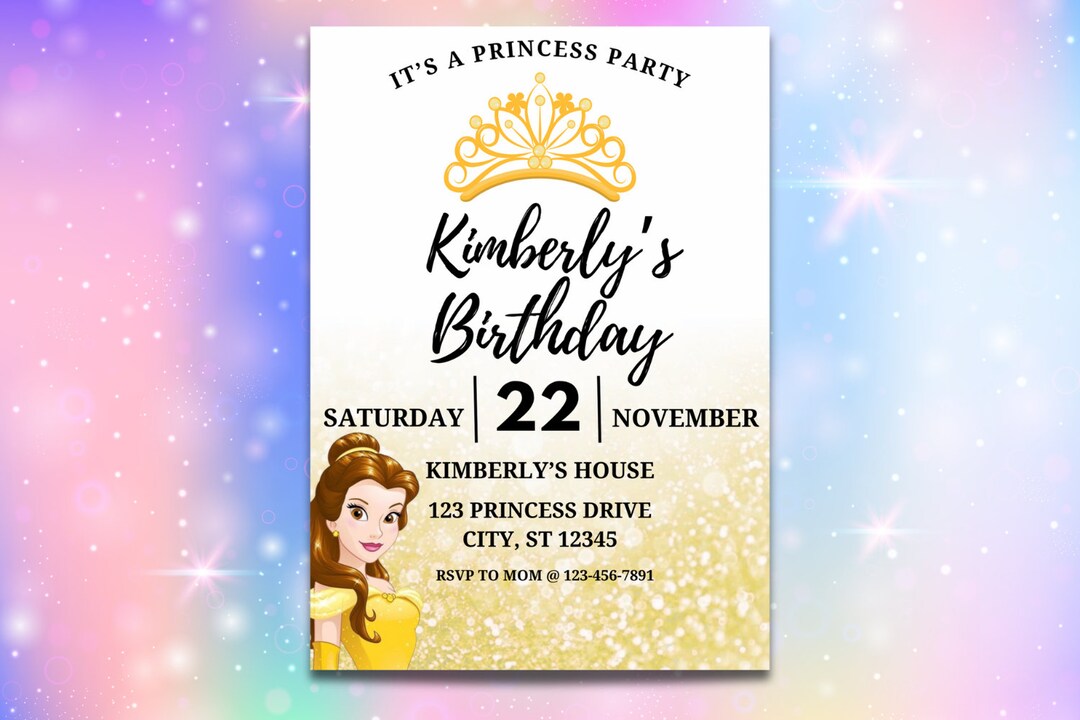 Belle Birthday Invitation Template, Editable Digital Invitation for ...