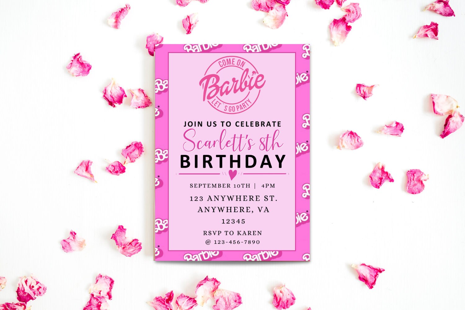 Editable Barbie Girl Party Invitation Fashion Doll Party Invite Girls ...