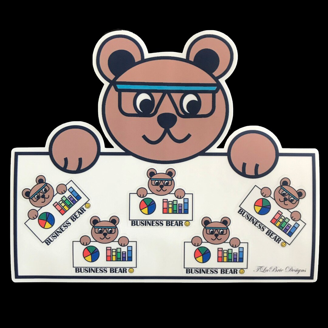 Cute Business Bear With Glasses & Graph Chart Sticker Sheet 5 Stickers ...