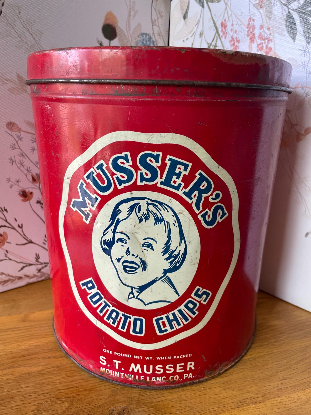 Vintage Musser’s Potato Chips Tin Metal Can and Lid Advertising Net ...
