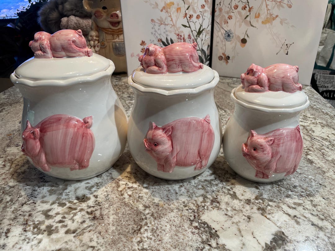 Vintage Ceramic Lot of 3 3D Pink Pig Canisters With Lids Estate Sale ...