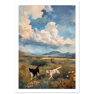 Printed and Shipped | Running Dogs in Spring Flowers | Vintage Dog ...