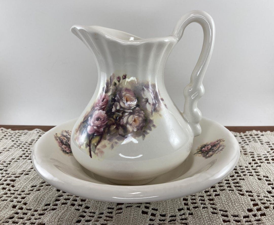 Vintage Athena California Small Pitcher and Bowl Set: Rambling Roses ...