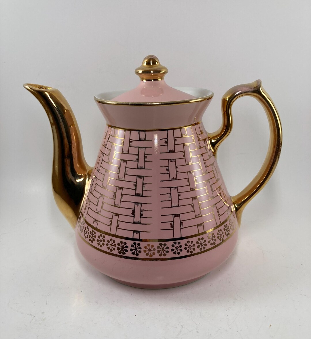 Vintage Hall Pottery Pink and Gold Basket Weave 6 Cup Teapot - Etsy
