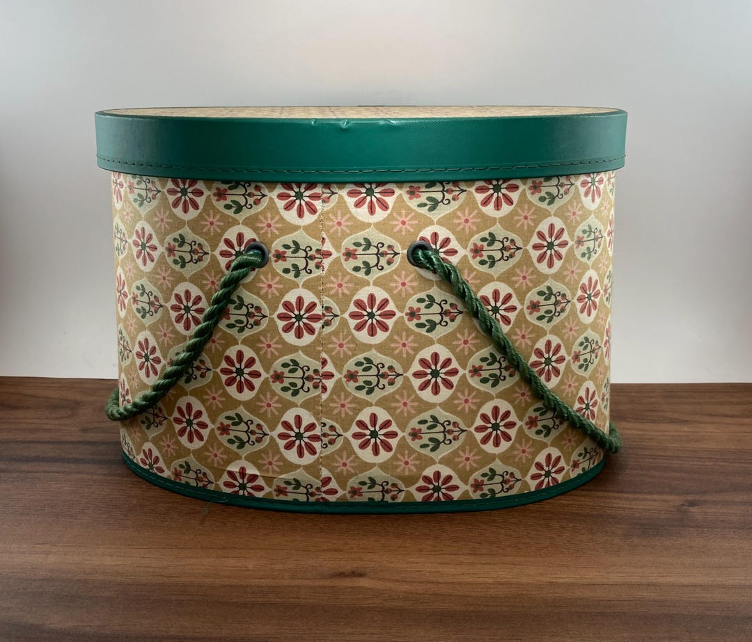 Vintage Oval Sewing Box: Fabric Covered Hat Box Style for Sewing and ...
