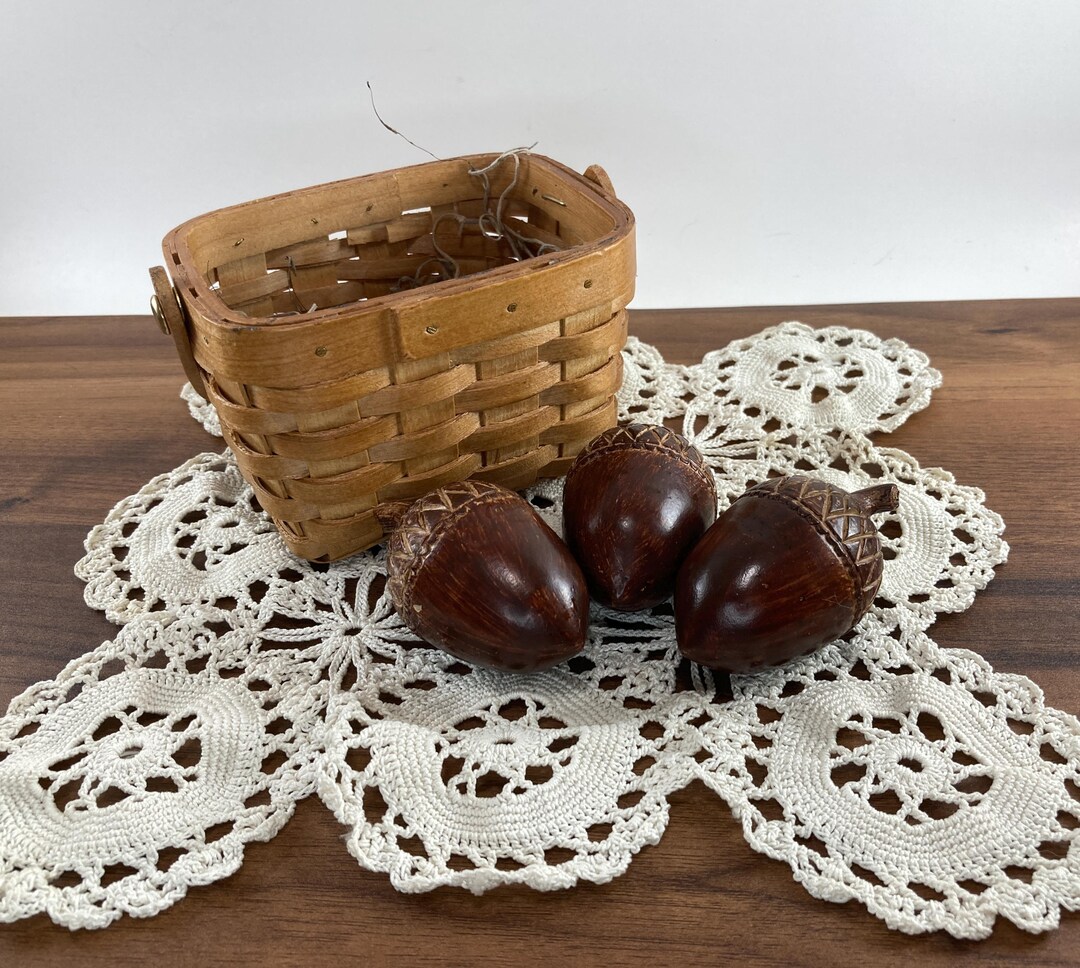 Handcrafted Wooden Acorns Set of 3 in a Basket, Scented, Hand Carved ...