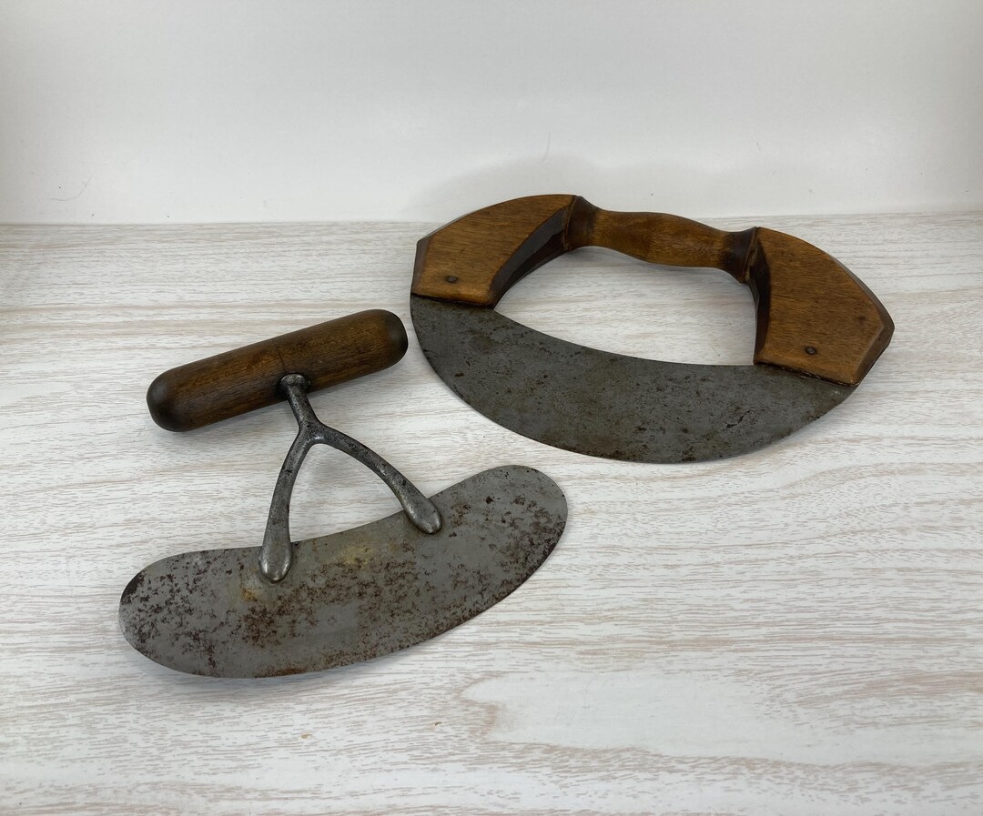 Antique Kitchen Choppers With Wooden Handles: Curved Blade Rocking ...