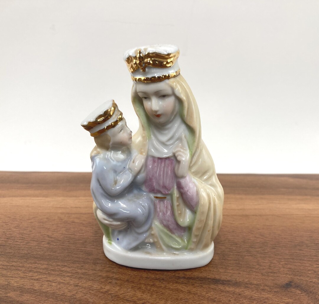 Vintage Ste Anne De Beaupre With Mary, Porcelain Statue With Planter ...