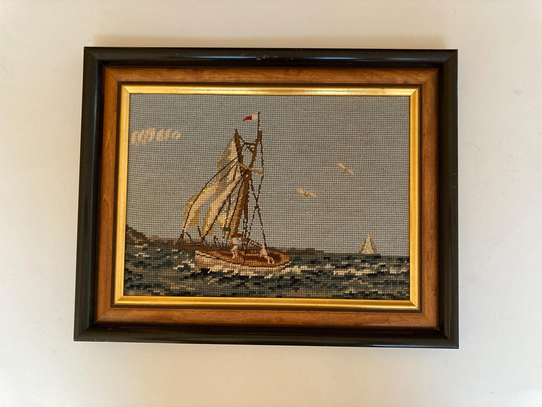 Vintage Framed Needlepoint Sailboat, Nautical Needlepoint Wall Art ...