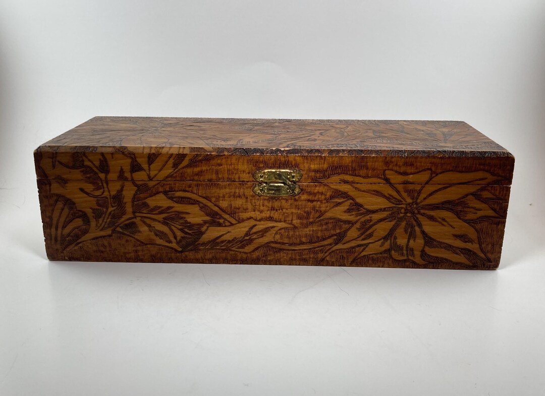 Vintage Flemish Art Pyrography Wood Box Floral Design - Etsy