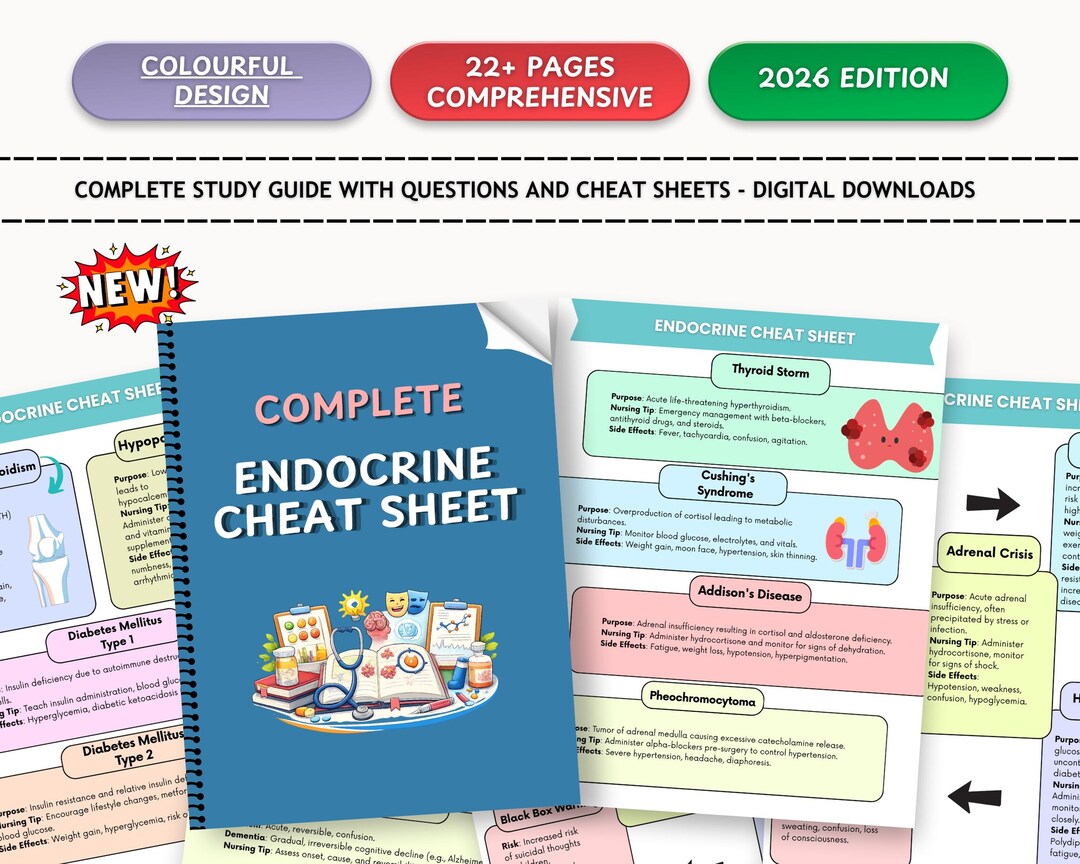 Endocrine System Cheat Sheet | Nursing Medical Study Guide (PDF) - Etsy