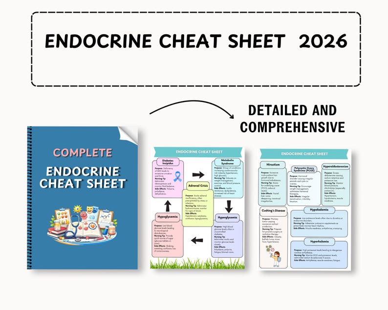 Endocrine System Cheat Sheet | Nursing Medical Study Guide (PDF) - Etsy
