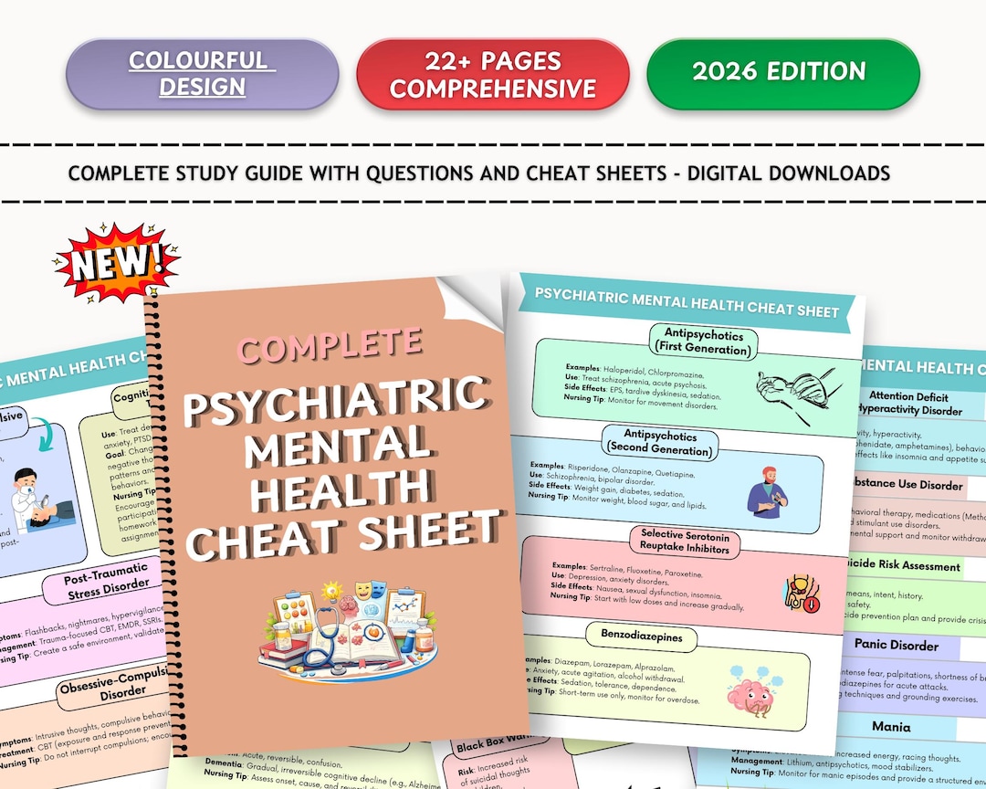 Psychiatric Mental Health Cheat Sheet | 100+ Nursing Study Guide ...