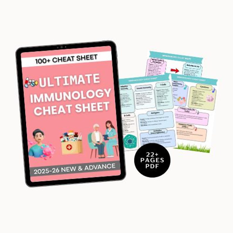 Immunology Cheat Sheet 2025–26 | Nursing & Medical Study Guide | Immune ...