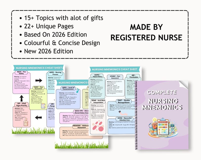 Nursing Mnemonics Cheat Sheet Bundle: Study Guide (digital Download) - Etsy